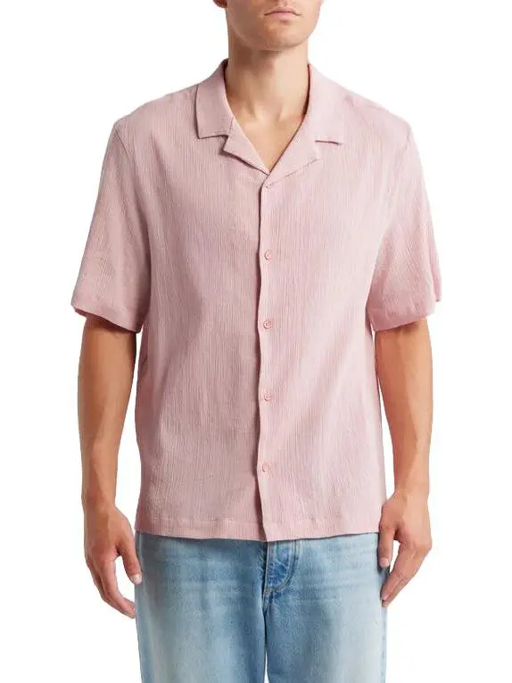 Topman Crinkle Cotton Camp Shirt - Light Pink