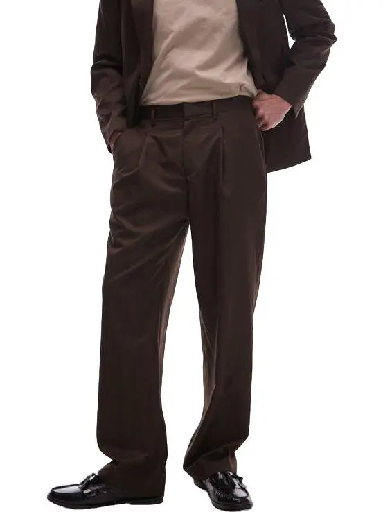 Topman Wide Leg Suit Trousers - Brown