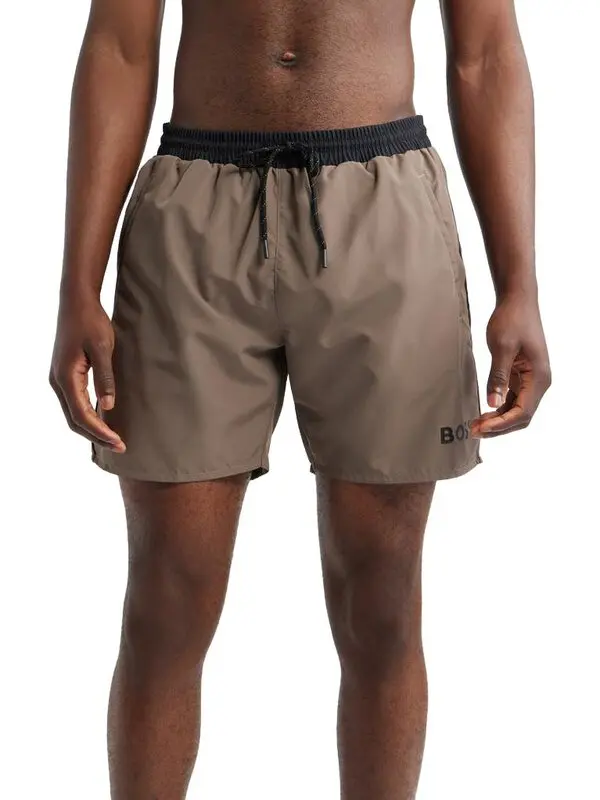 BOSS Starfish Volley Swim Trunks - Medium Brown