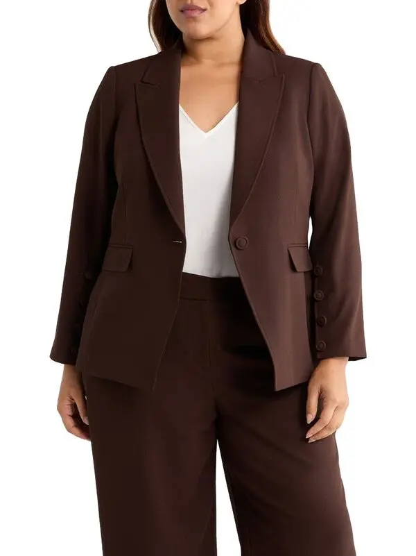 TAHARI ASL One-button Peak Lapel Blazer - Espresso