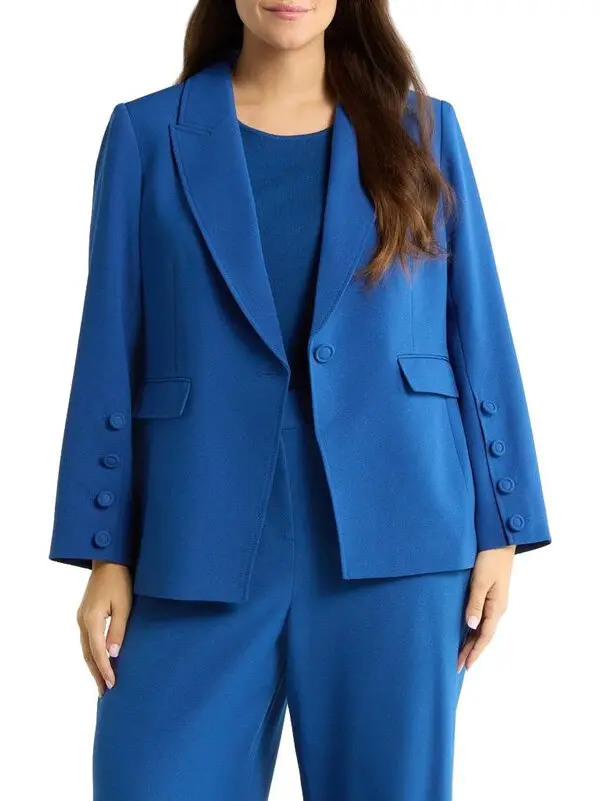 TAHARI ASL One-button Peak Lapel Blazer - Riverside Blue