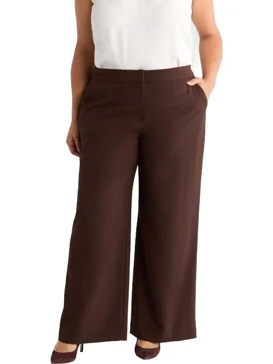 TAHARI ASL Wide Leg Flat-front Trousers - Espresso