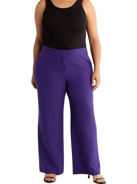 TAHARI ASL Wide Leg Flat-front Trousers - Regal Purple