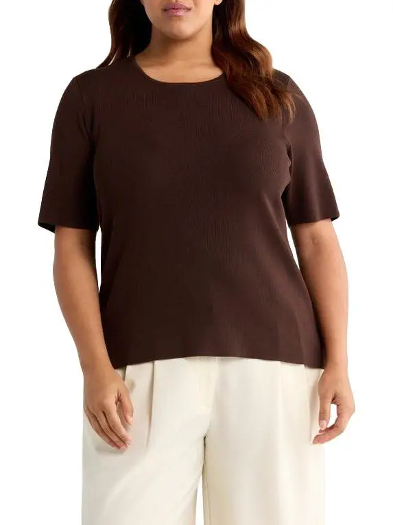 TAHARI ASL Short Sleeve Sweater - Espresso