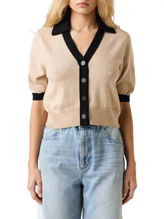 LE JEAN Cotton & Cashmere Cardigan - Beige Black