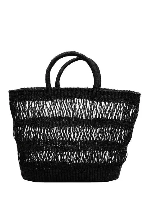 INDEGO AFRICA Large Open Weave Bolga Tote - Black