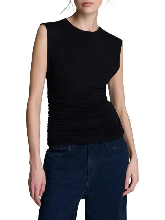 KENNETH COLE Ruched Sleeveless Knit Top - Black