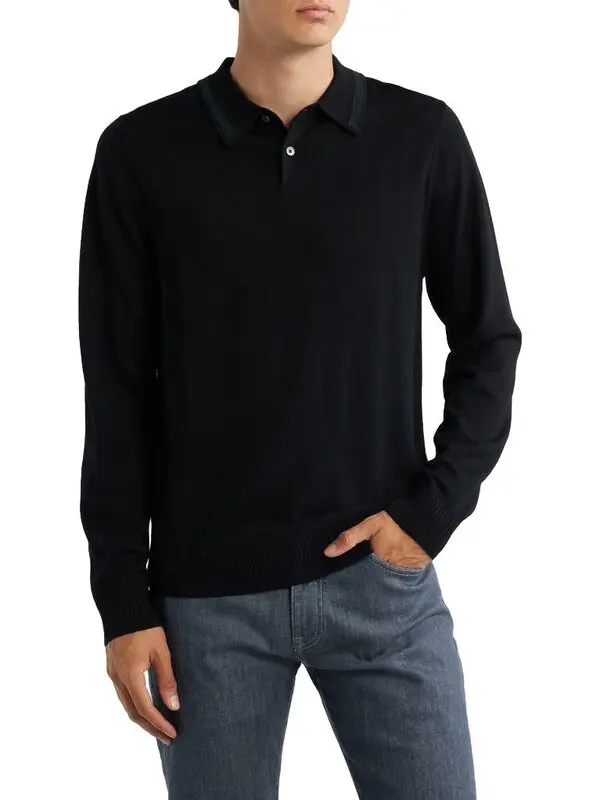 Paul Smith Long Sleeve Tipped Wool Polo Sweater - 79_black