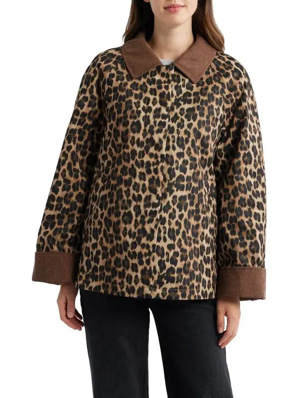 Sam Edelman Corduroy Trim Rain Jacket - Leopard