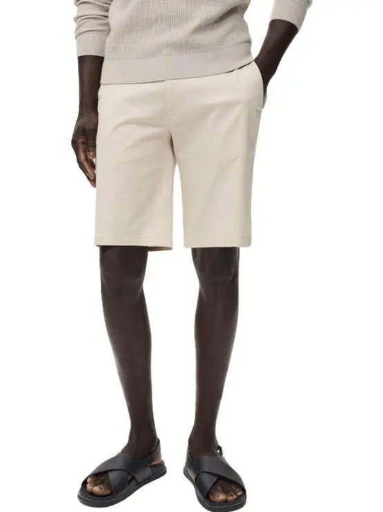 Mango Flat Front Stretch Cotton Bermuda Shorts - Beige
