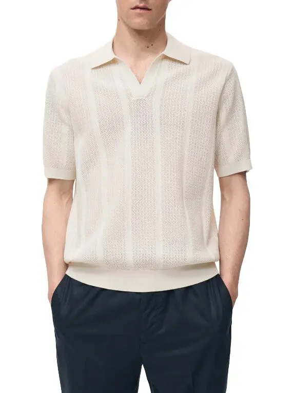Mango Openwork Cotton Blend Polo - Ivory White