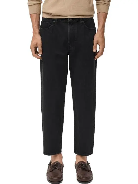 Mango Crop Tapered Jeans - Black Denim