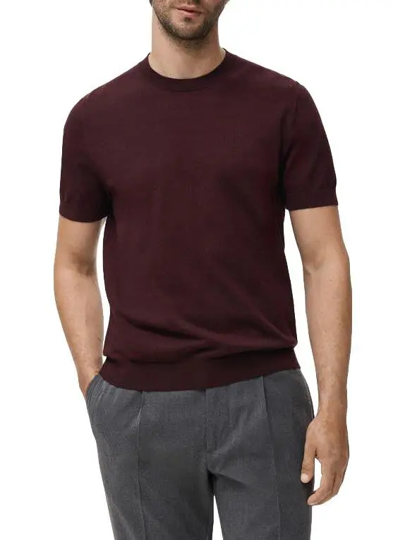 Mango Short Sleeve Cotton Crewneck Sweater - Burgundy