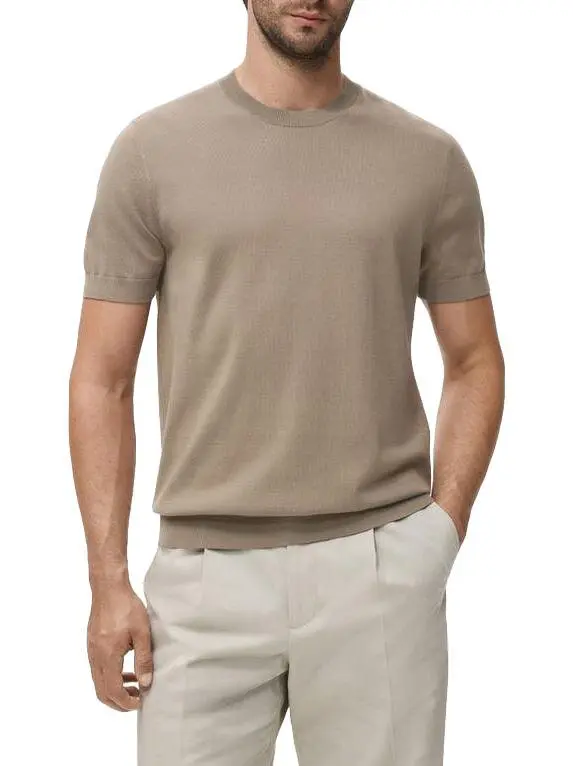 Mango Short Sleeve Cotton Crewneck Sweater - Medium Brown