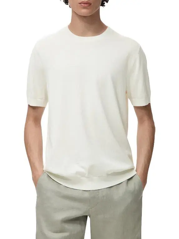 Mango Short Sleeve Cotton Crewneck Sweater - White