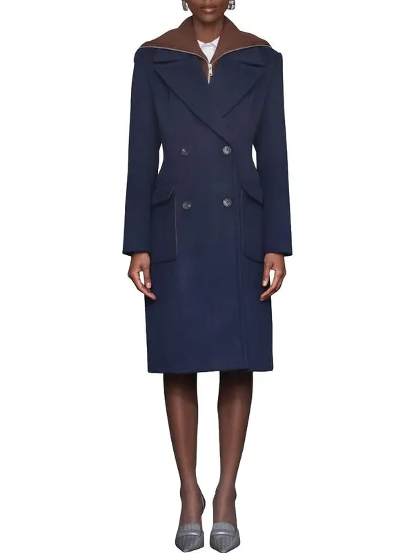 Avec Les Filles Double-breasted Coat With Cardigan Dickey - Navy