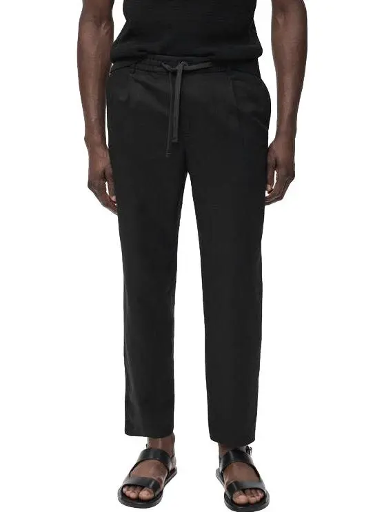 Mango Slim Fit Pleated Pants With Drawstring Waist - Black