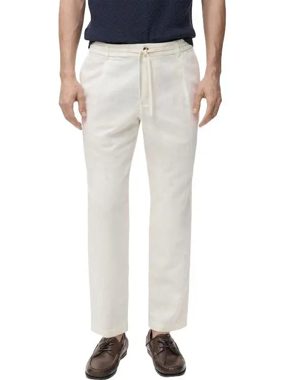 Mango Slim Fit Pleated Pants With Drawstring Waist - White