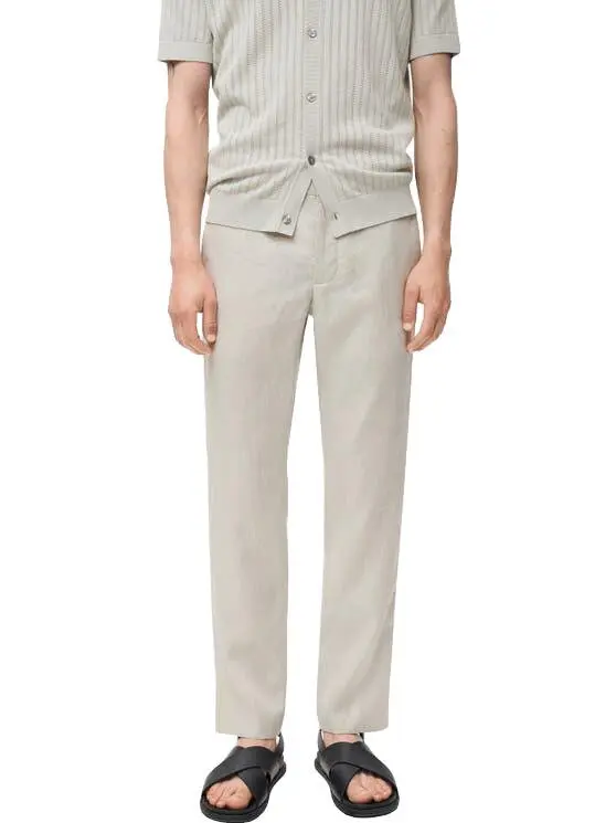 Mango Slim Fit Flat Front Linen Trousers - Sand