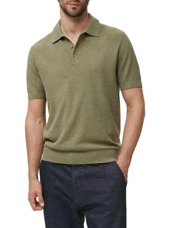 Mango Ribbed Polo Sweater - Dark Green