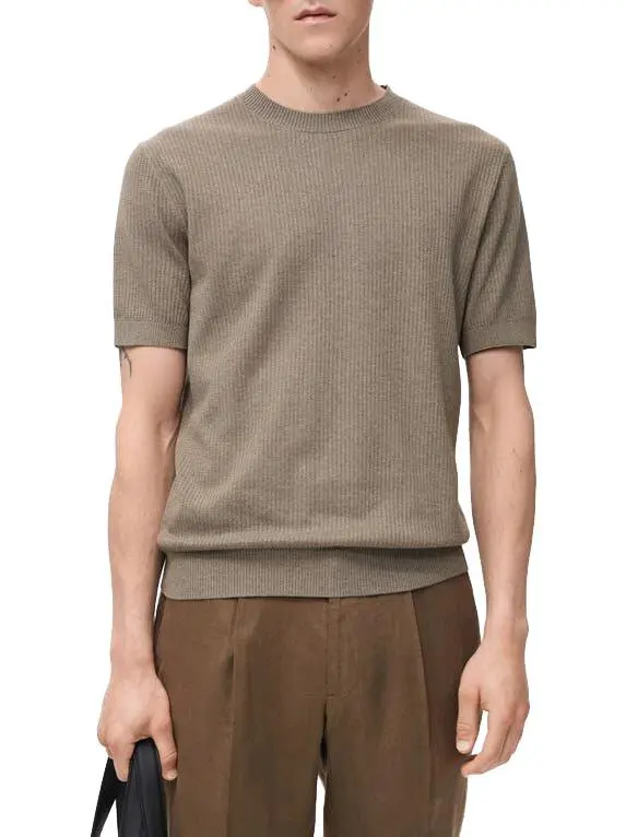 Mango Rib Knit T-shirt - Dark Green