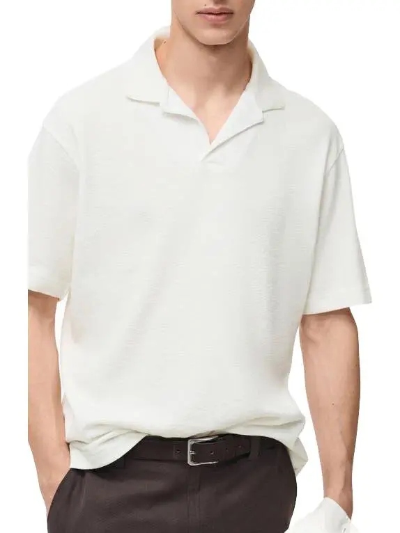 Mango Relaxed Fit Textured Cotton Polo - Ecru