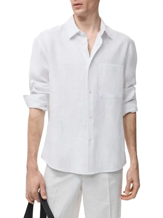 Mango Regular Fit Linen Button-up Shirt - Off White
