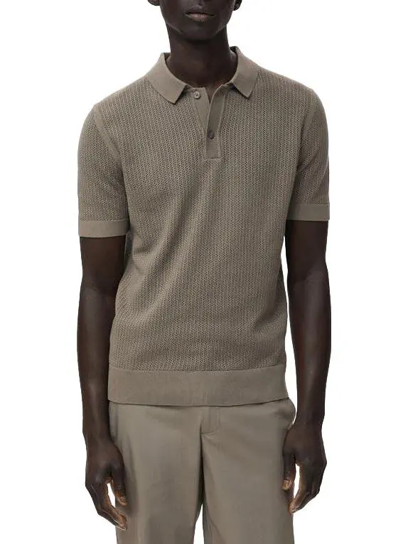 Mango Openwork Knit Cotton Polo - Dark Green