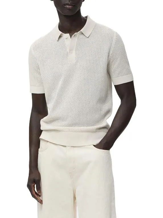 Mango Openwork Knit Cotton Polo - Off White