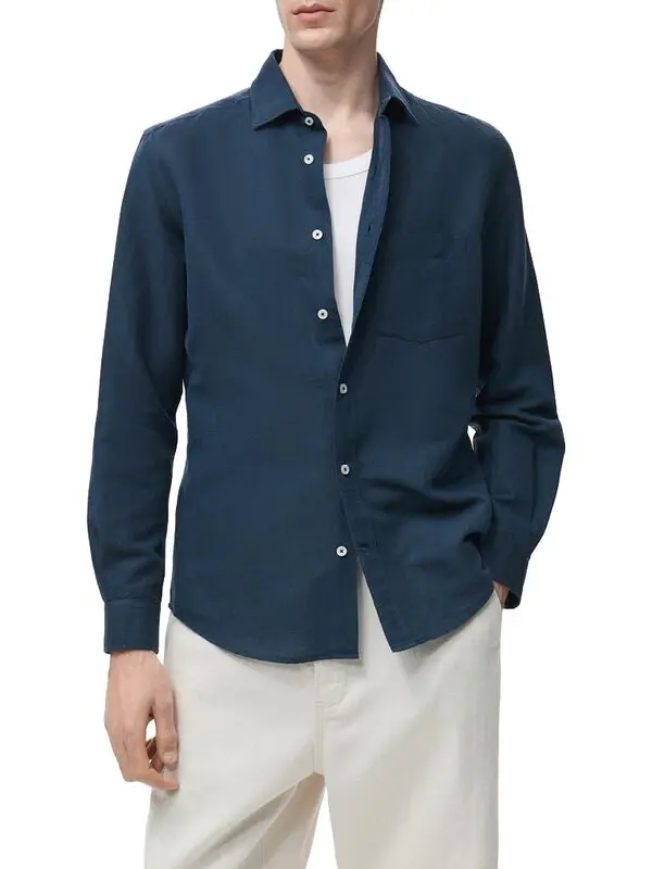 Mango Classic Fit Linen & Cotton Button-up Shirt - Dark Navy