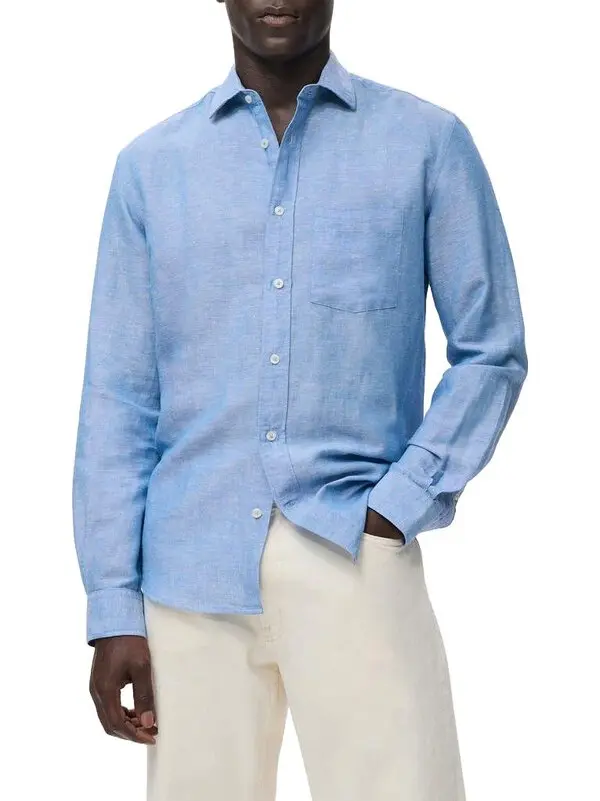 Mango Classic Fit Linen & Cotton Button-up Shirt - Indigo Blue