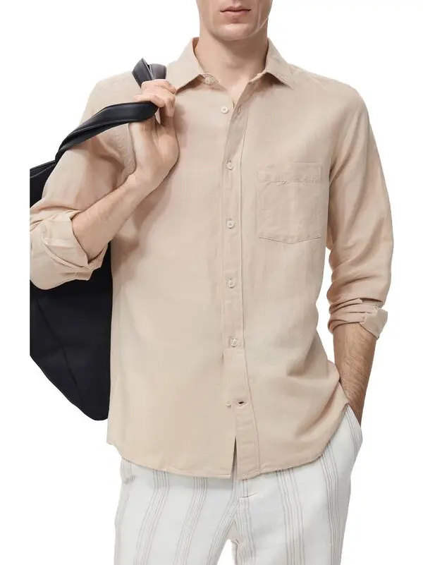 Mango Classic Fit Linen & Cotton Button-up Shirt - Sand