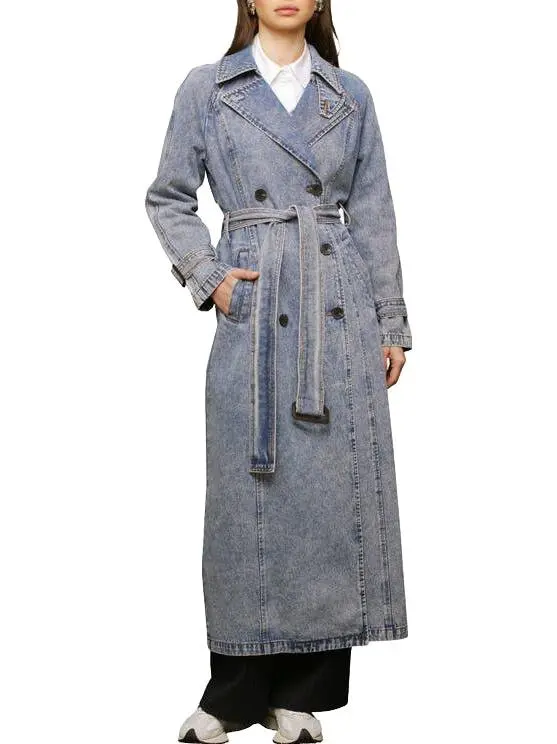 Avec Les Filles Relaxed Maxi Denim Trench Coat - Vintage Blue Wash