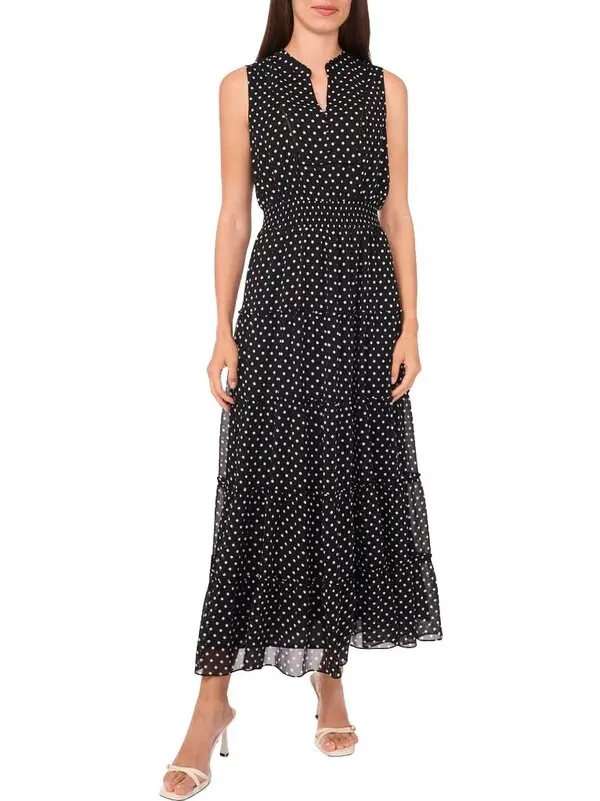 Halogen Sleeveless Maxi Dress - Rich Black Polka Dot