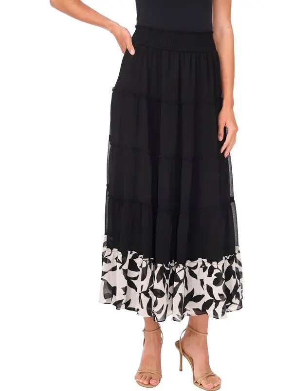 Halogen Tiered Smocked Midi Skirt - Rich Black