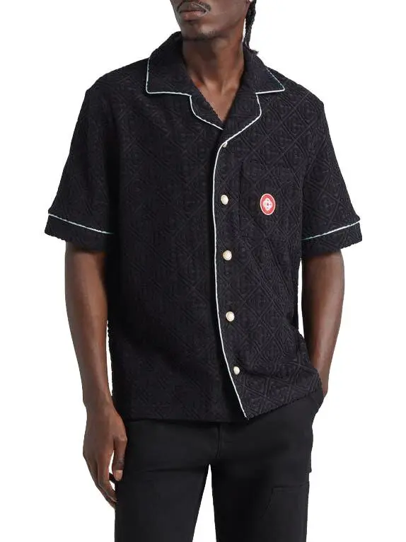 Casablanca Monogram Jacquard Terry Cloth Camp Shirt - Black