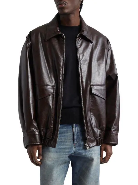 MAISON MARGIELA Faux Leather Zip-up Jacket - Burgundy