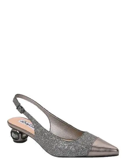 LADY COUTURE Jewel Heel Slingback Pump - Pewter