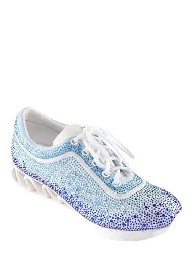 LADY COUTURE Rhinestone Embellished Wedge Sneakers - Blue Multi
