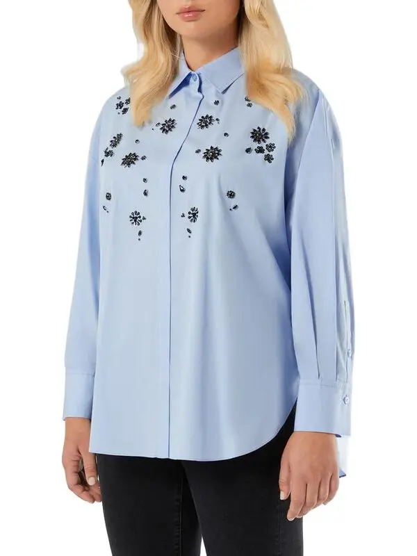 Marina Rinaldi Embellished Oversize Button-up Shirt - Light Blue