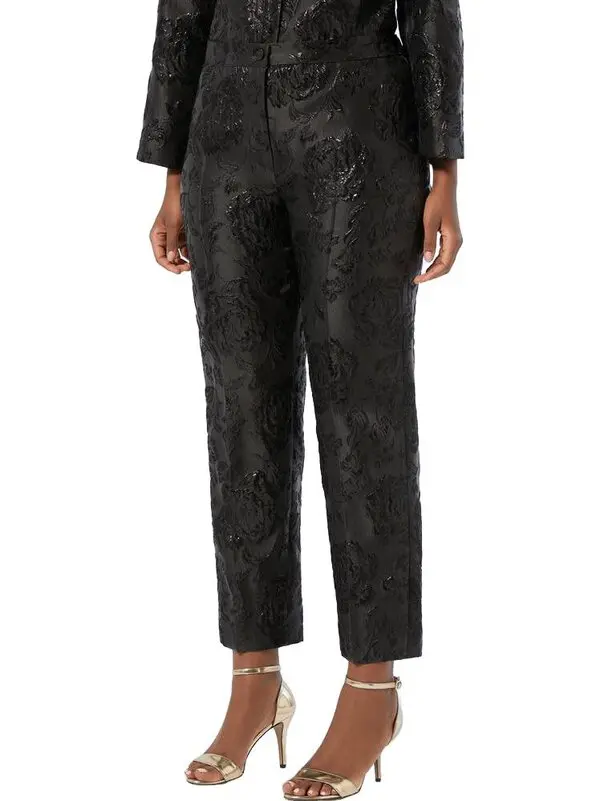 Marina Rinaldi Metallic Floral Jacquard Pants - Black