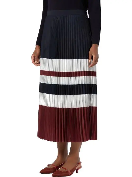 Marina Rinaldi Master Colorblock Pleated Crêpe De Chine Skirt - Cherry