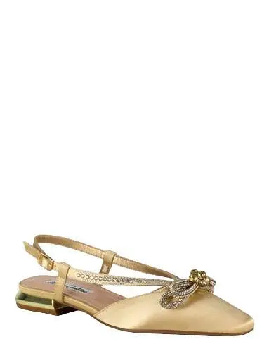 LADY COUTURE Rhinestone Bow Flat Slingback Sandals - Gold