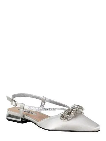 LADY COUTURE Rhinestone Bow Flat Slingback Sandals - Silver