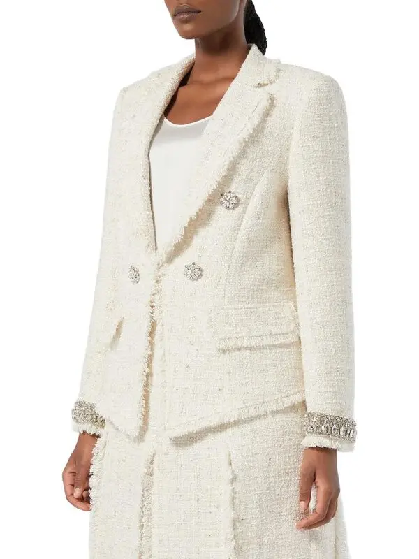 Marina Rinaldi Abavo Crystal Cuff Sequin Tweed Jacket - Ivory