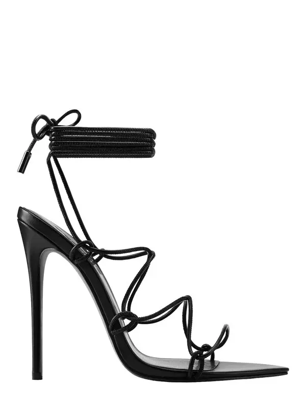 Femme La Strappy Ankle Wrap Stiletto Sandals - Black