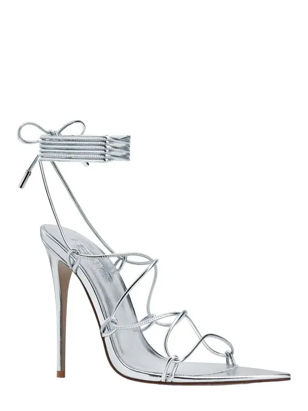 Femme La Strappy Ankle Wrap Stiletto Sandals - Silver