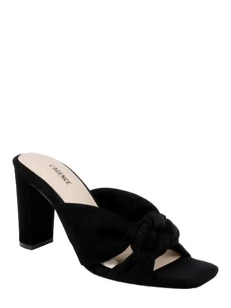 L'Agence Leonie Block Heel Slide Sandal - Black Suede