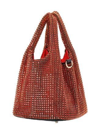 LADY COUTURE Slouchy Shoulder Handbag With Rhinestones - Red