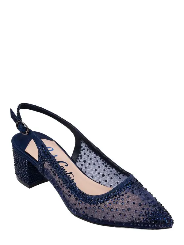LADY COUTURE Rhinestone Embellished Slingback Pumps - Navy